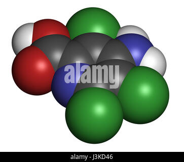 Picloram herbicide molecule. Atoms are represented as spheres with ...