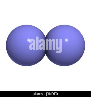Elemental nitrogen (N2), molecular model. Nitrogen gas is the main ...
