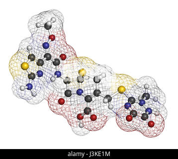 Ceftriaxone antibiotic drug molecule (cephalosporin third generation ...