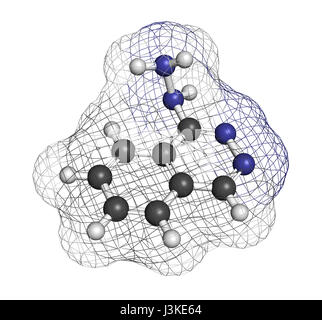 Hydralazine (apresoline) hypertension drug molecule. Atoms are ...