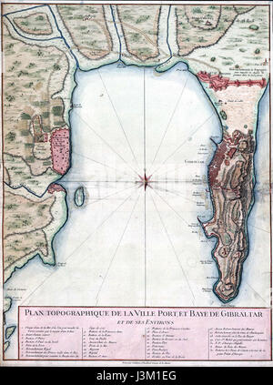 Gibraltar and Bay map 1750 Stock Photo - Alamy