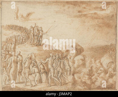 'Exodus and Crossing of Red Sea' depicts the biblical scene of the ...
