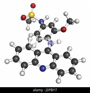 Amsacrine cancer drug molecule (DNA intercalating agent). Skeletal ...