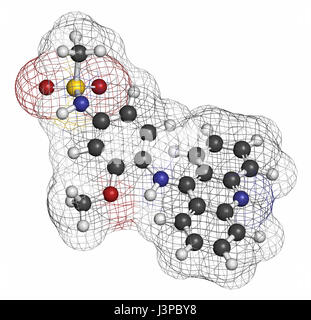 Amsacrine cancer drug molecule (DNA intercalating agent). Skeletal ...