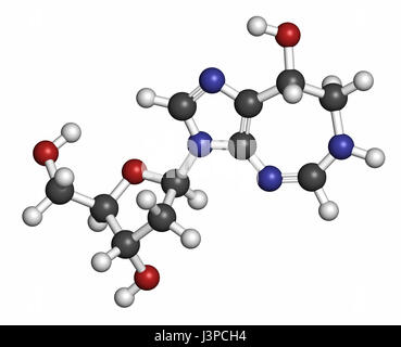 Pentostatin cancer drug molecule. Atoms are represented as spheres with ...