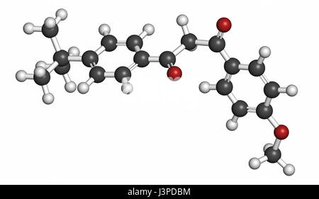Avobenzone sunscreen molecule (UV filter). Stylized skeletal formula ...