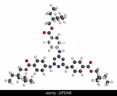 Ethylhexyl triazone sunscreen molecule (UV filter). Stylized skeletal ...