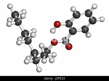 Octyl salicylate (octisalate) sunscreen molecule (UV filter). Stylized ...