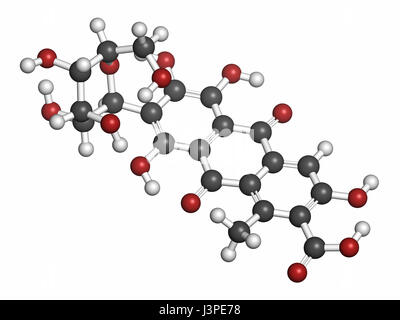 Carminic acid pigment molecule. Occurs naturally in cochineal (scale ...