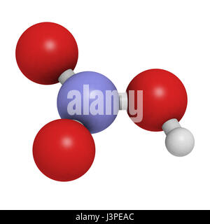 Nitric acid (HNO3) strong mineral acid molecule, computer Stock Photo ...