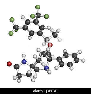 Rolapitant antiemetic drug molecule. Atoms are represented as spheres ...