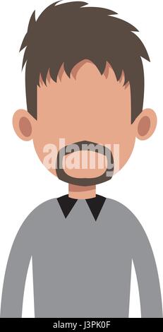 Cartoon faceless man with gray hair having blank expression on white ...