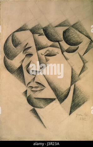 Juan Gris, Self-portrait drawing of the Spanish abstract cubist painter ...