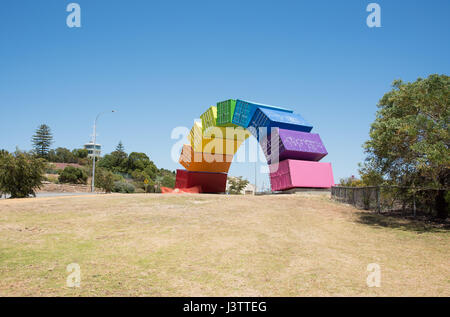 Rainbow shipping container sculpture by Marcus Canning on beach reserve ...