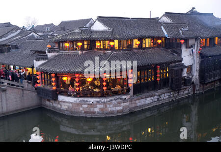 Xitang ancient water town restaurant at dusk, location for film Mission ...