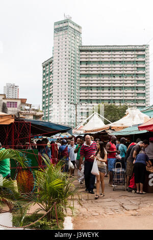 Havana Cuba local market of food for sale with local people buying ...