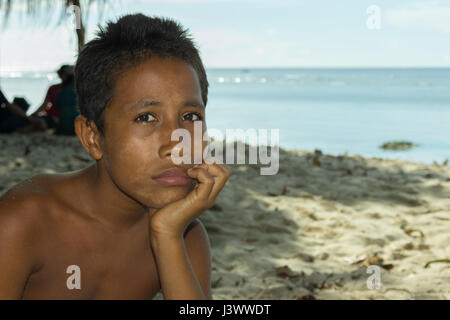 Tikopia, Solomon Islands - March 4th, 2017: Portrait of a tikopian boy ...