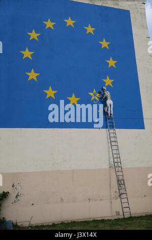 Dover, UK. 7th May, 2017. Brexit Banksy. A piece of street art that ...