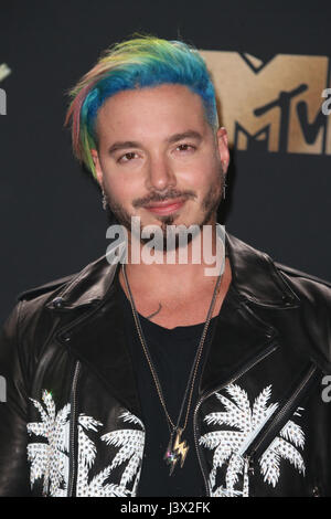 J Balvin in the press room at the 2017 MTV Movie and TV Awards held at ...