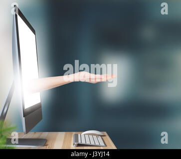 a hand out of a monitor Stock Photo - Alamy