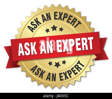ask an expert round red and gold label isolated on transparent ...