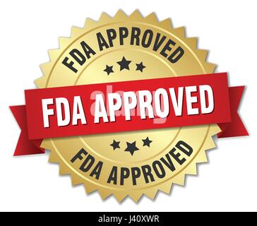 FDA approved gold badge with red ribbon, vector illustration Stock ...