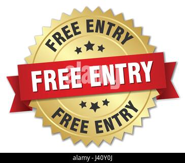 free entry round red and gold label isolated on transparent background ...