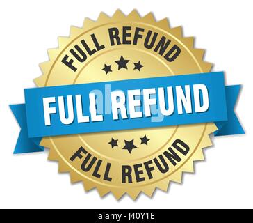 full refund round blue and gold label isolated on transparent ...