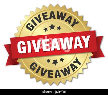 giveaway round red and gold label isolated on transparent background ...