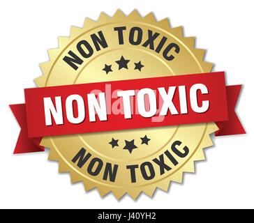 non toxic round red and gold label isolated on transparent background ...