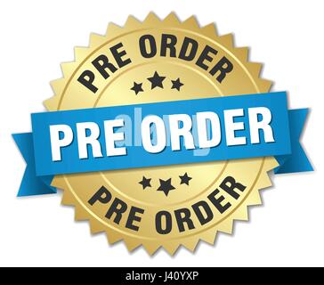 pre order ribbon. pre order round blue sign. pre order Stock Vector ...