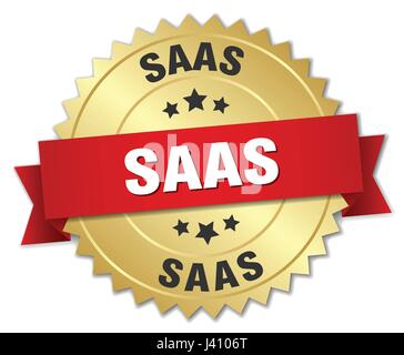 saas round red and gold label isolated on transparent background. saas ...