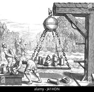 17th century illustration of Otto von Guericke's Magdeburg hemispheres ...