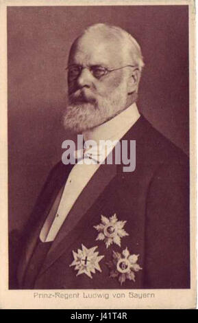 Prince Regent Ludwig III of Bavaria, shown in a portrait by H. Dittman ...