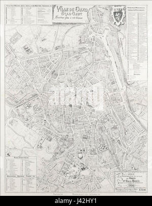A historical map of Ghent, Belgium, from 1708. This map shows the ...