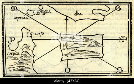 The 1547 map of Pianosa by Benedetto Bordone is a historical ...