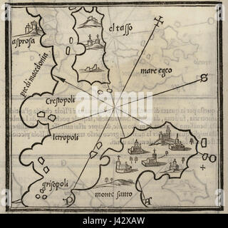 A 1547 map by Benedetto Bordone, depicting the geographical layout of ...