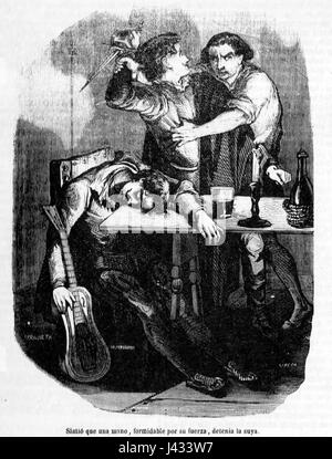 The illustration from 'Los Monfies de las Alpujarras' depicts scenes ...