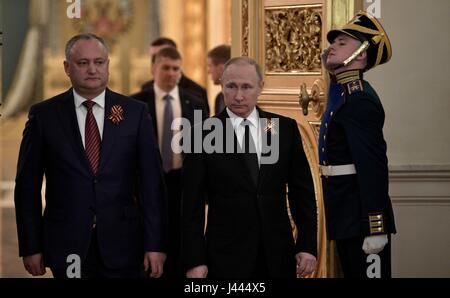 Moscow, Russia. 9th May, 2017. Russian President Vladimir Putin, holds ...
