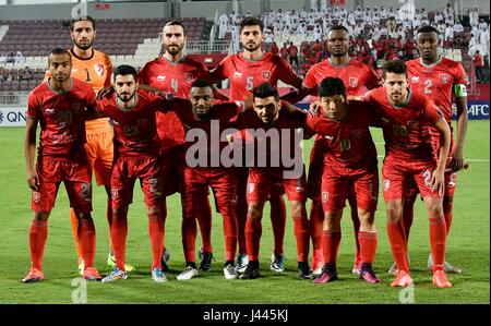 Doha, Qatar. 9th May, 2017. Players of Al Fateh FC line up ahead of the ...