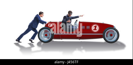 Businessman car pushing in teamwork concept Stock Photo - Alamy