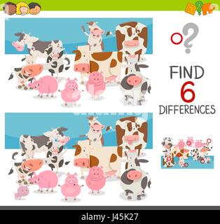 differences game with cartoon pigs farm animals coloring page Stock ...