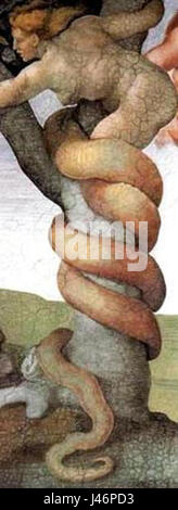 Michelangelo's 'The Fall and Expulsion of Adam and Eve' from the Sistine Chapel portrays the ...