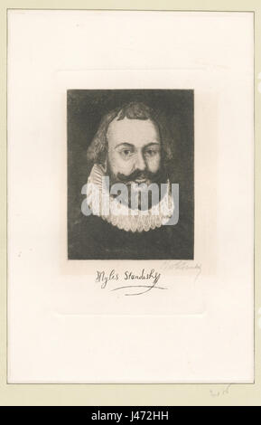 A portrait of Myles Standish, a key military leader in early American ...