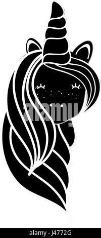 contour beautiful head unicorn with long mane Stock Vector Image & Art ...