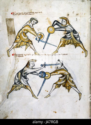 This manuscript, known as Ms I33 fol 19v, is a medieval fencing ...
