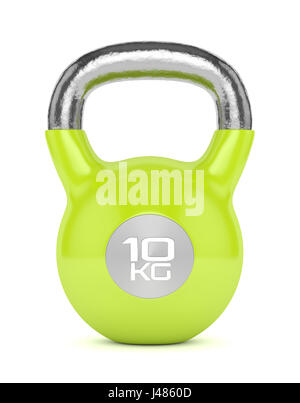 Heavy gym green kettlebell for workout isolated on white background. 3d ...