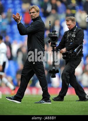 Liverpool manager Jurgen Klopp applauds the fans following the Premier ...