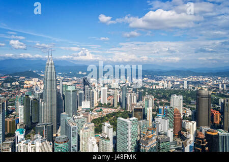 Aerial view Petronas Twin Towers shot at night in the capital of ...