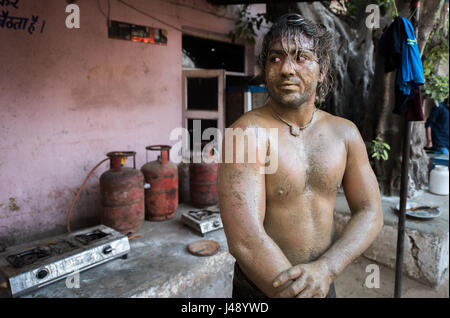 New Delhi, India. 2nd May, 2017. A Pehlwani wrestler (L) levels the ...